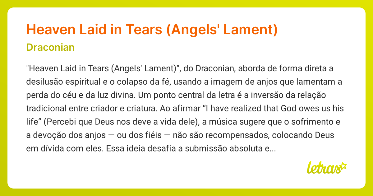 Significado da música Heaven Laid in Tears (Angels' Lament) (Draconian ...