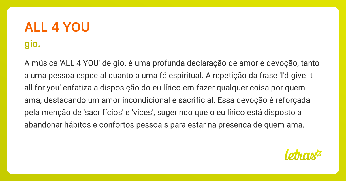 Significado da música ALL 4 YOU (gio.) - LETRAS.MUS.BR