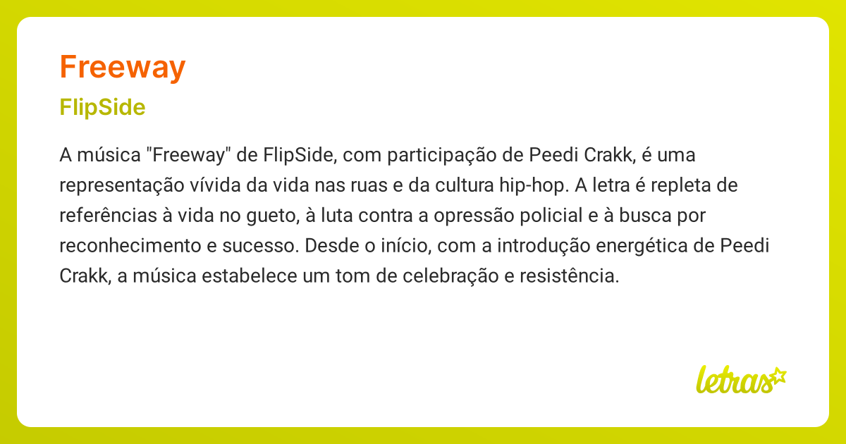 Significado da música FREEWAY (FlipSide) - LETRAS.MUS.BR
