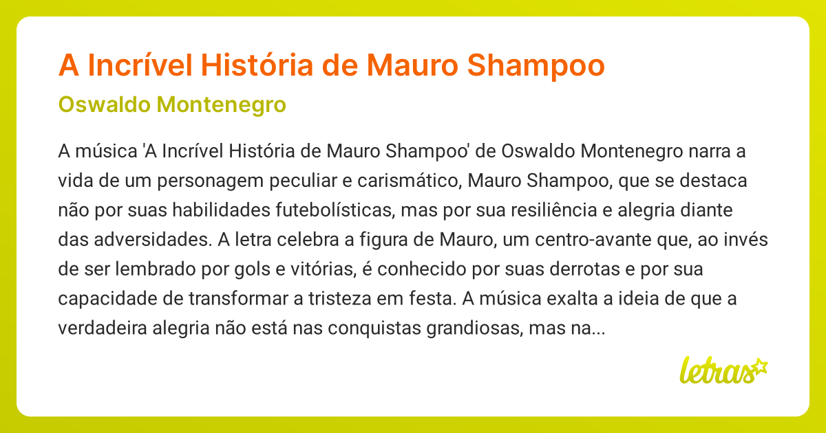 Significado da música A Incrível História de Mauro Shampoo (Oswaldo ...