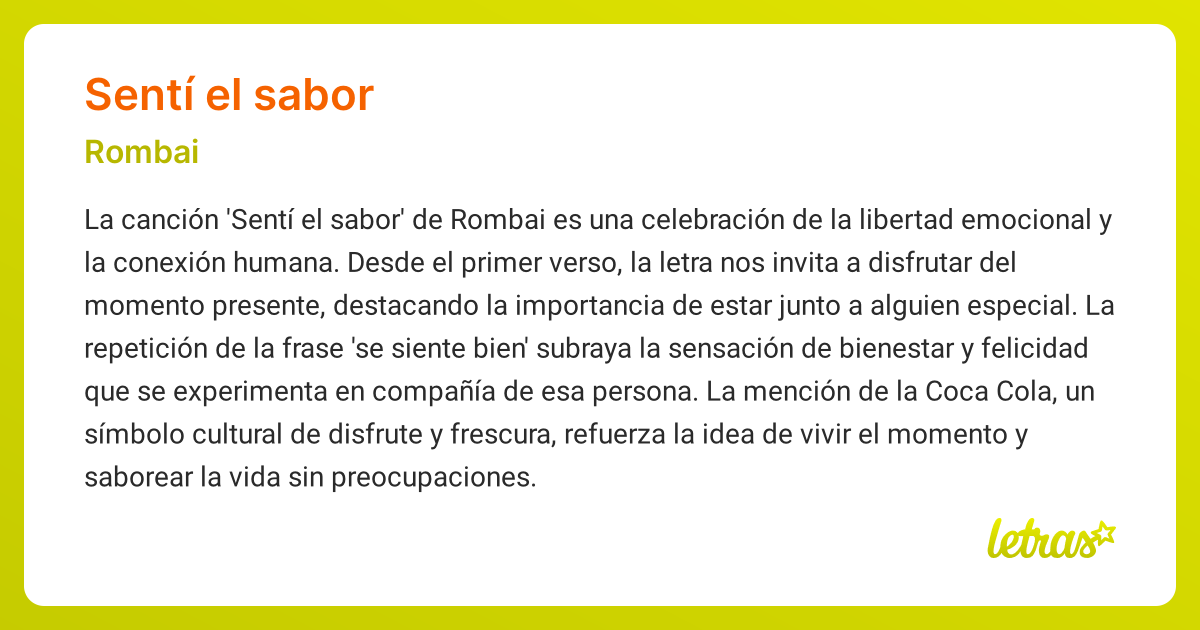 Significado de la canción SENTÍ EL SABOR (Rombai) - LETRAS.COM