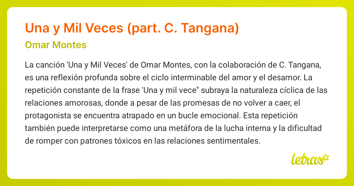 Significado de la canción Una y Mil Veces (part. C. Tangana) (Omar ...