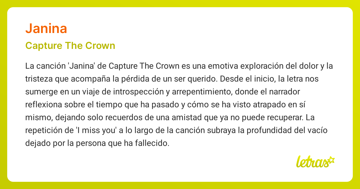 Significado de la canción JANINA (Capture The Crown) - LETRAS.COM