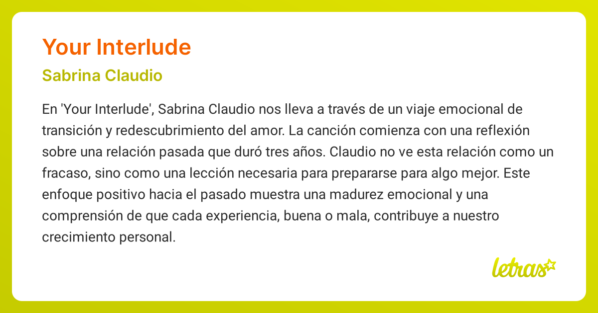 Significado de la canción YOUR INTERLUDE (Sabrina Claudio) - LETRAS.COM