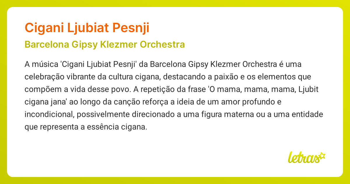 Significado da música CIGANI LJUBIAT PESNJI (Barcelona Gipsy Klezmer ...
