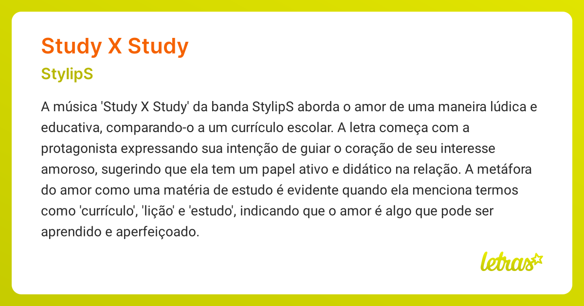 Significado da música STUDY X STUDY (StylipS) - LETRAS.MUS.BR