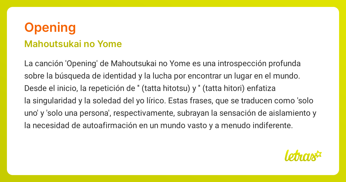 Significado de la canción OPENING (Mahoutsukai no Yome) - LETRAS.COM