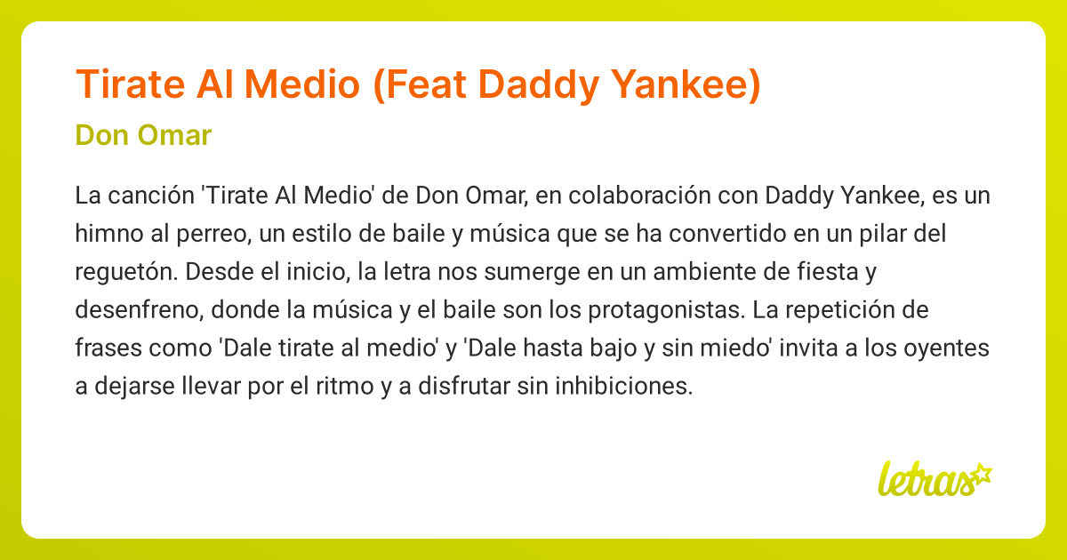 Significado de la canción Tirate Al Medio (Feat Daddy Yankee) (Don Omar ...
