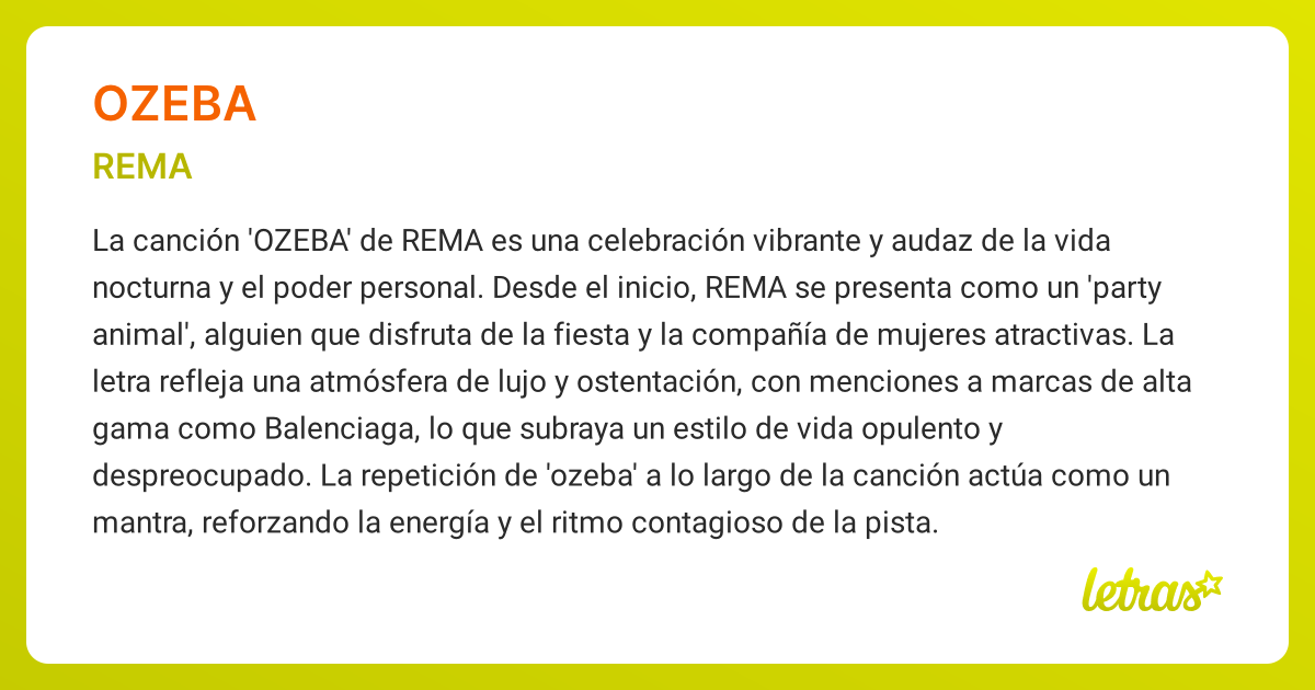 Significado de la canción OZEBA (REMA) - LETRAS.COM