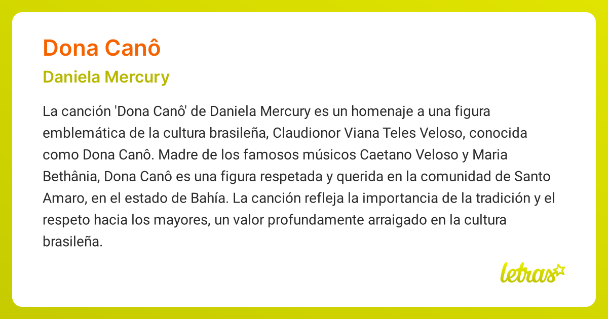 Significado de la canción DONA CANÔ (Daniela Mercury) - LETRAS.COM