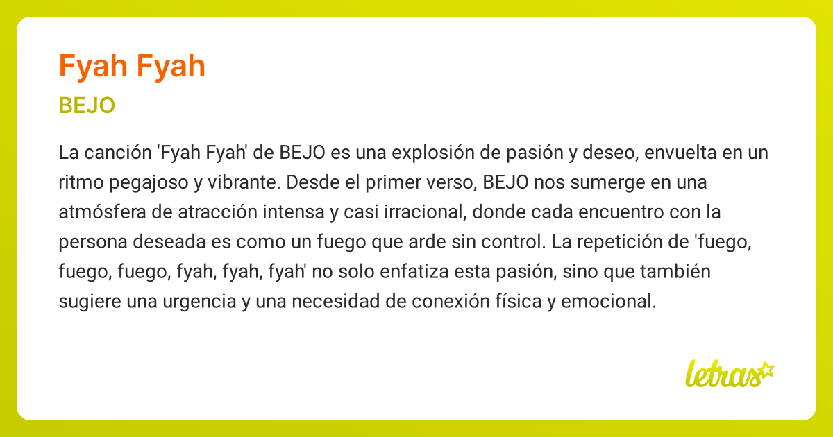 Significado de la canción FYAH FYAH (BEJO) - LETRAS.COM