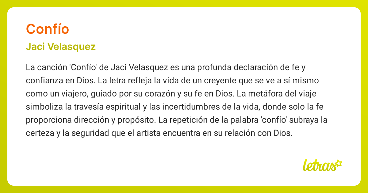 Significado de la canción CONFÍO (Jaci Velasquez) - LETRAS.COM
