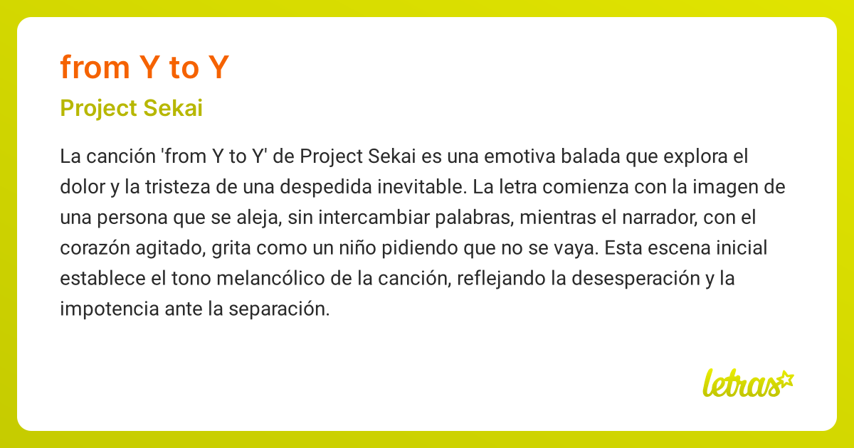 Significado de la canción FROM Y TO Y (Project Sekai) - LETRAS.COM