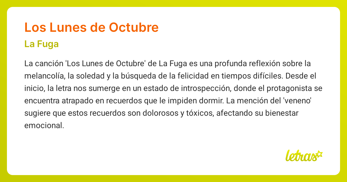 Significado de la canción LOS LUNES DE OCTUBRE (La Fuga) - LETRAS.COM