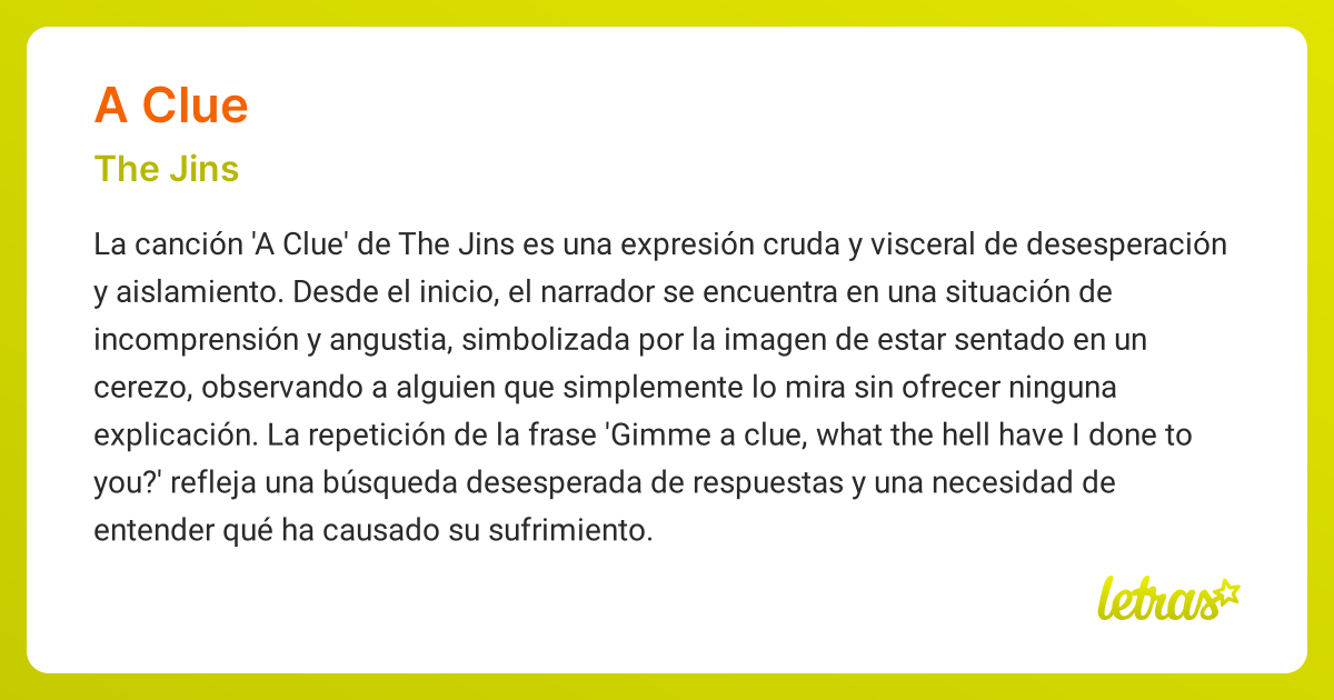 Significado de la canción A CLUE (The Jins) - LETRAS.COM