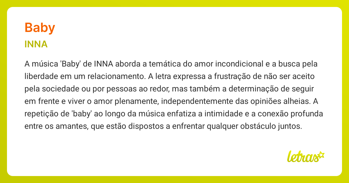 Significado da música BABY (INNA) - LETRAS.MUS.BR