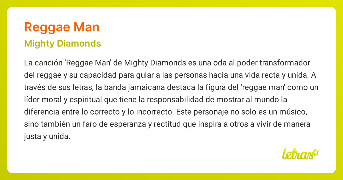 Significado de la canción REGGAE MAN (Mighty Diamonds) - LETRAS.COM