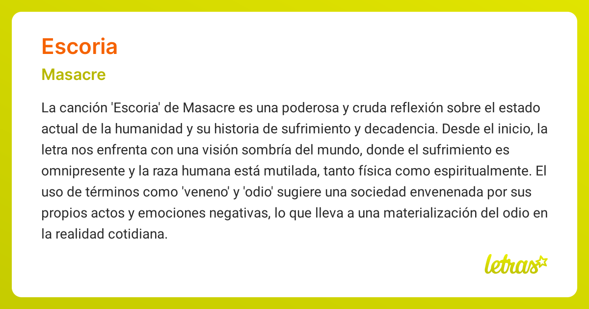Significado de la canción ESCORIA (Masacre) - LETRAS.COM