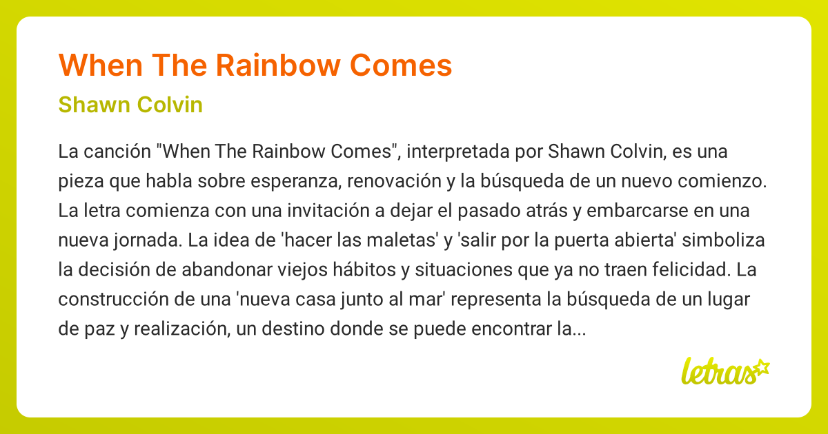 Significado de la canción WHEN THE RAINBOW COMES (Shawn Colvin ...