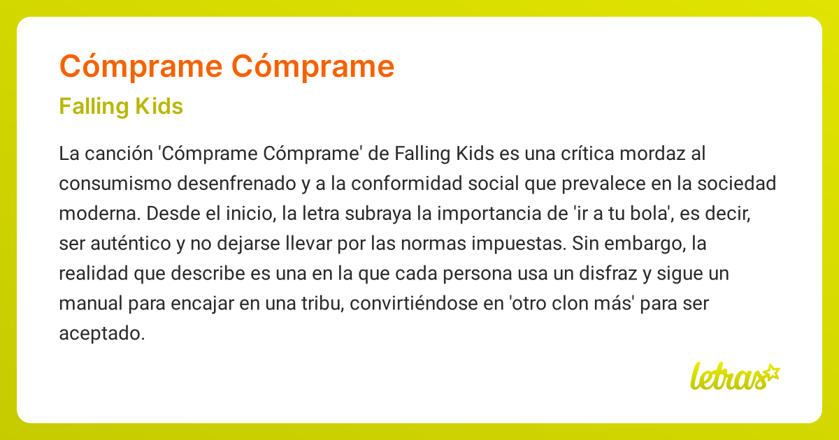 Significado de la canción CÓMPRAME CÓMPRAME (Falling Kids) - LETRAS.COM