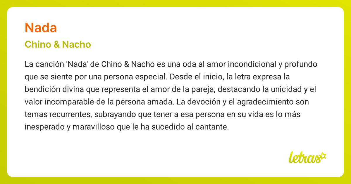 Significado de la canción NADA (Chino & Nacho) - LETRAS.COM