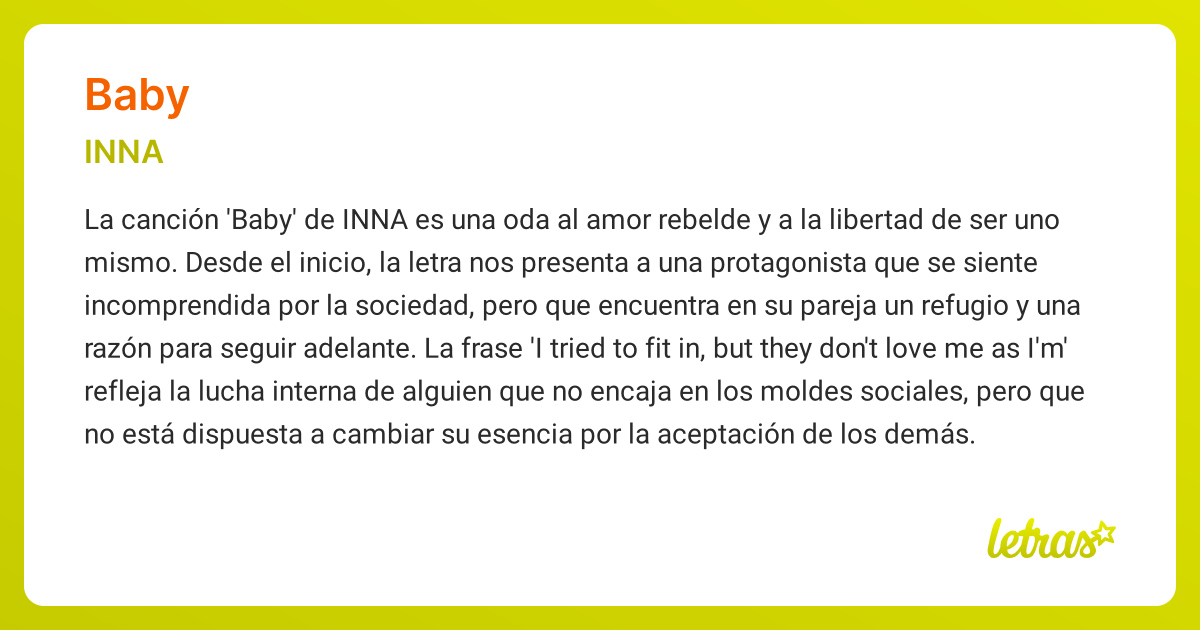 Significado de la canción BABY (INNA) - LETRAS.COM