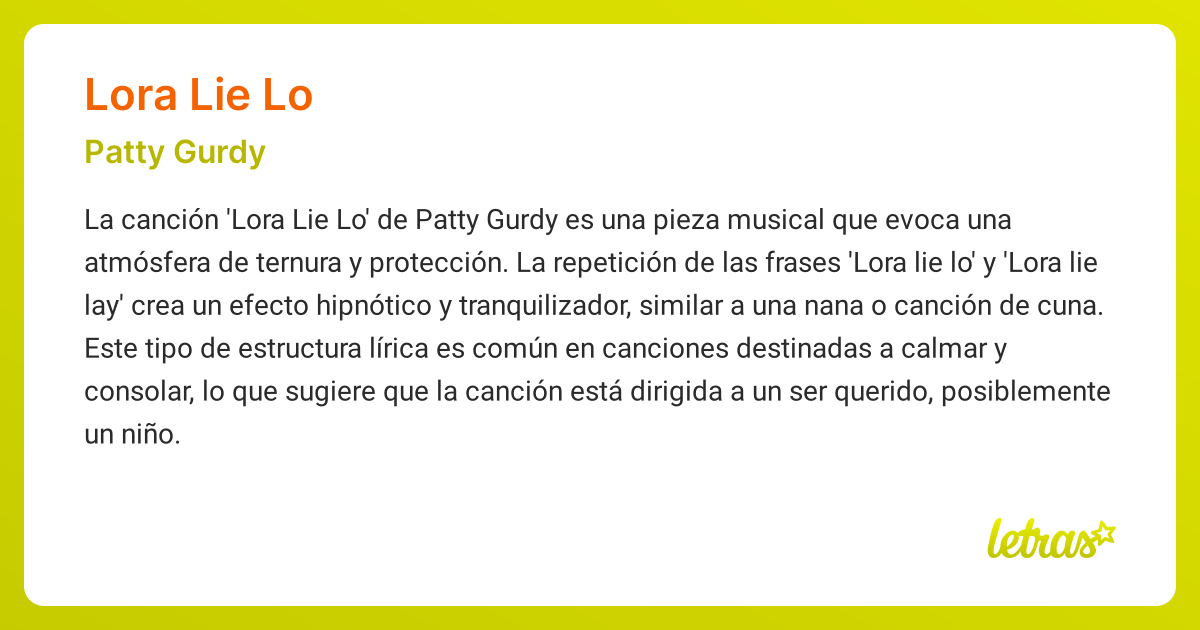 Significado de la canción LORA LIE LO (Patty Gurdy) - LETRAS.COM