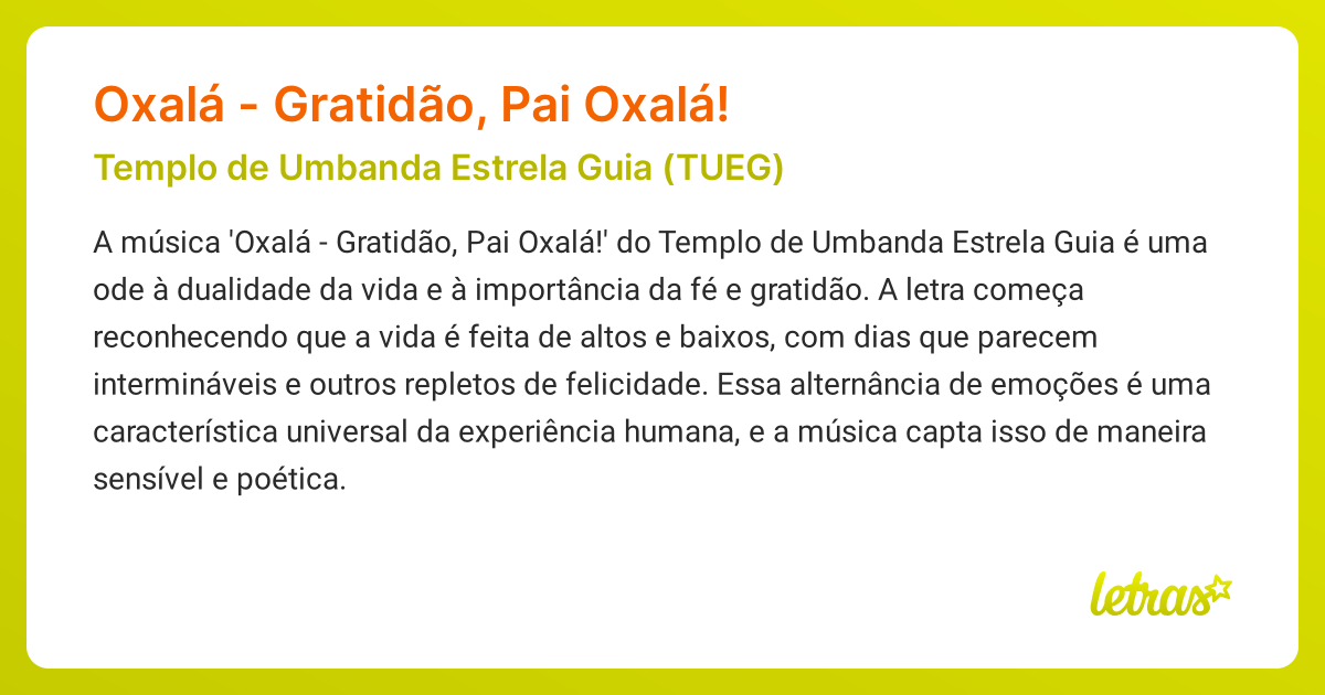 Significado da música Oxalá - Gratidão, Pai Oxalá! (Templo de Umbanda ...