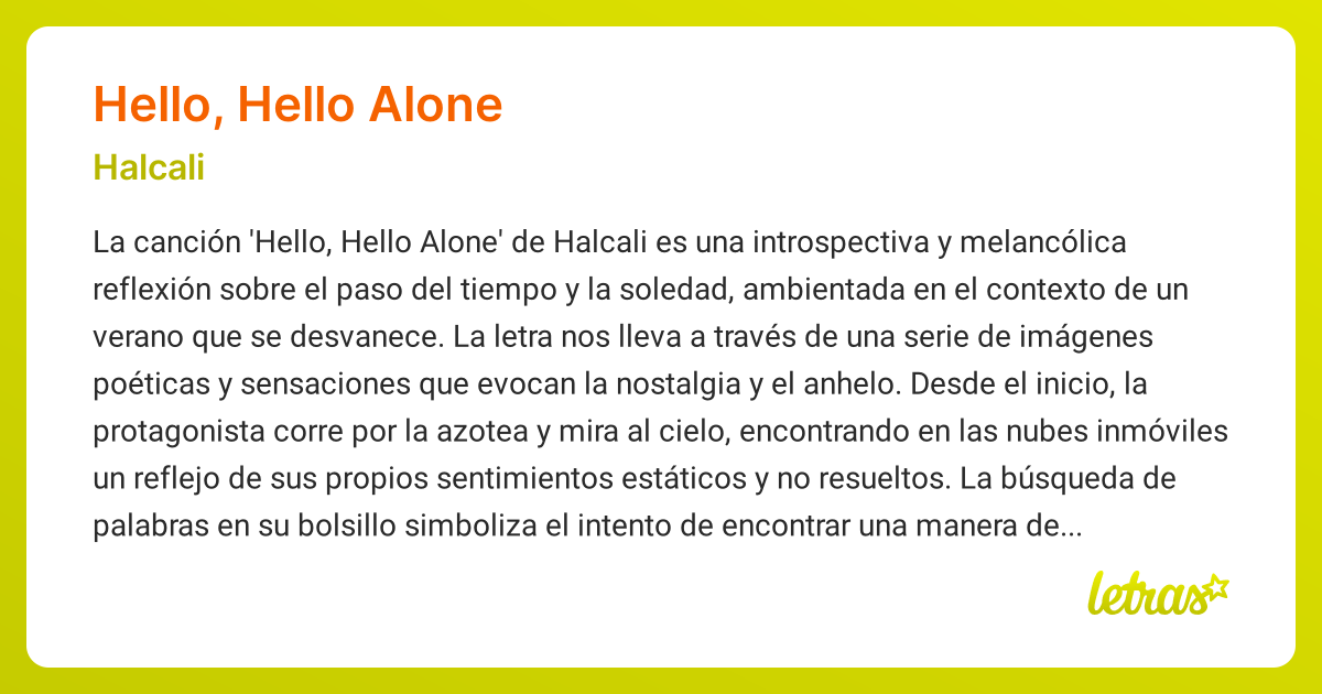 Significado de la canción HELLO, HELLO ALONE (Halcali) - LETRAS.COM