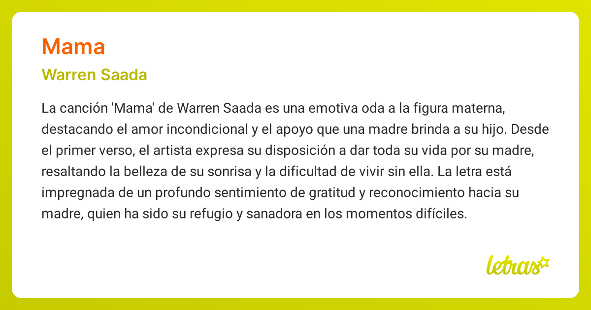 Significado de la canción MAMA (Warren Saada) - LETRAS.COM