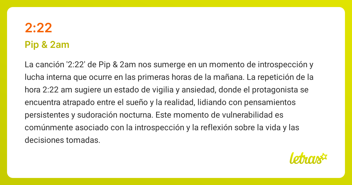 Significado de la canción 2:22 (Pip & 2am) - LETRAS.COM