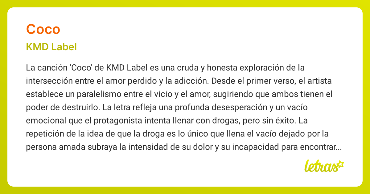 Significado de la canción COCO (KMD Label) - LETRAS.COM