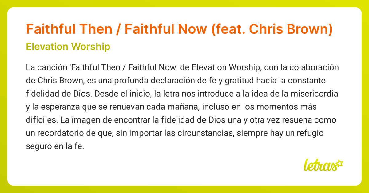 Significado de la canción Faithful Then / Faithful Now (feat. Chris ...