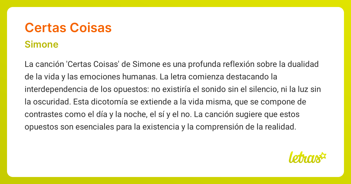 Significado de la canción CERTAS COISAS (Simone) - LETRAS.COM