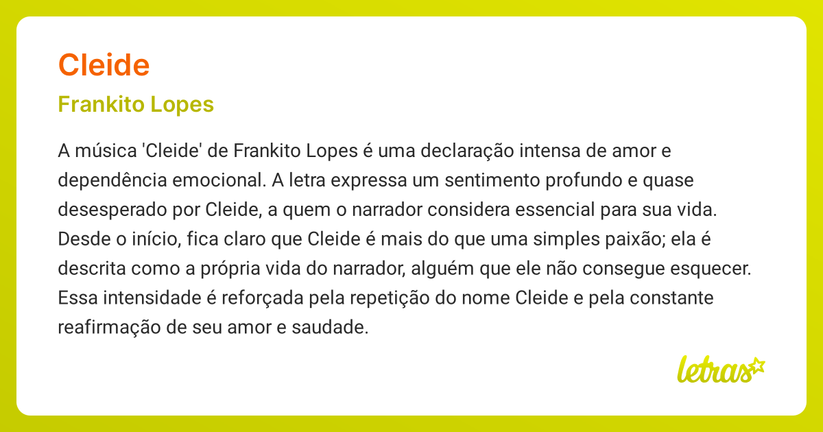 Significado da música CLEIDE (Frankito Lopes) - LETRAS.MUS.BR