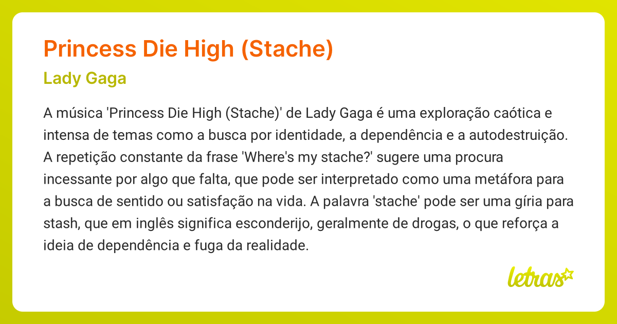 Significado da música PRINCESS DIE HIGH (STACHE) (Lady Gaga) - LETRAS ...