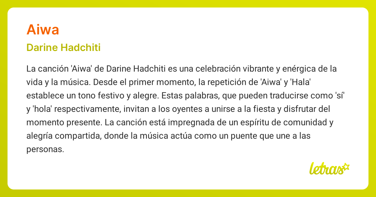 Significado de la canción AIWA (Darine Hadchiti) - LETRAS.COM