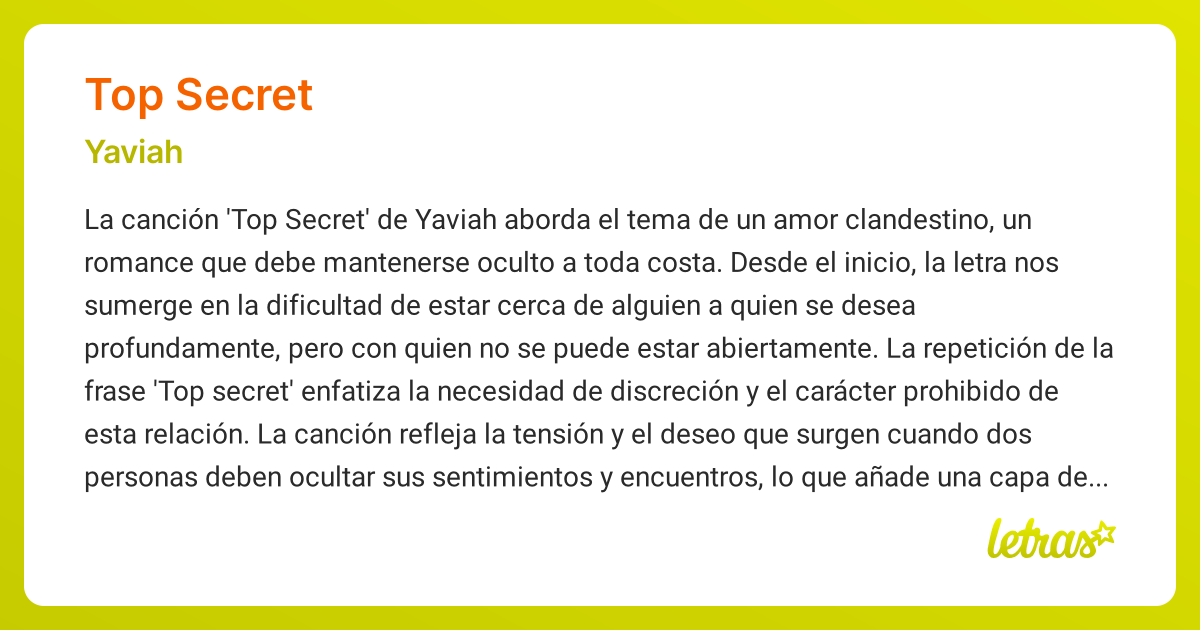 Significado de la canción TOP SECRET (Yaviah) - LETRAS.COM