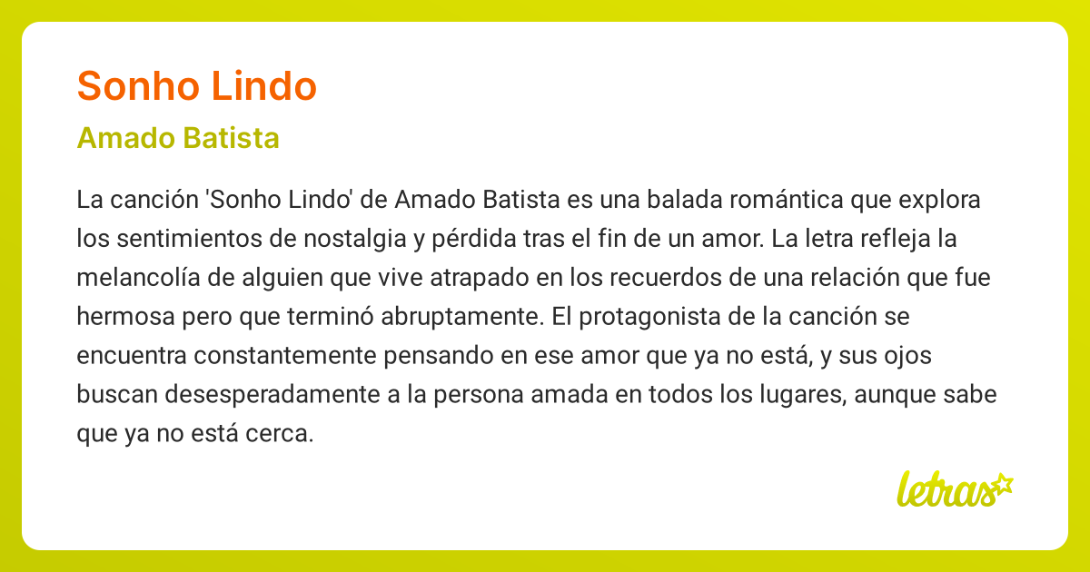 Significado de la canción SONHO LINDO (Amado Batista) - LETRAS.COM