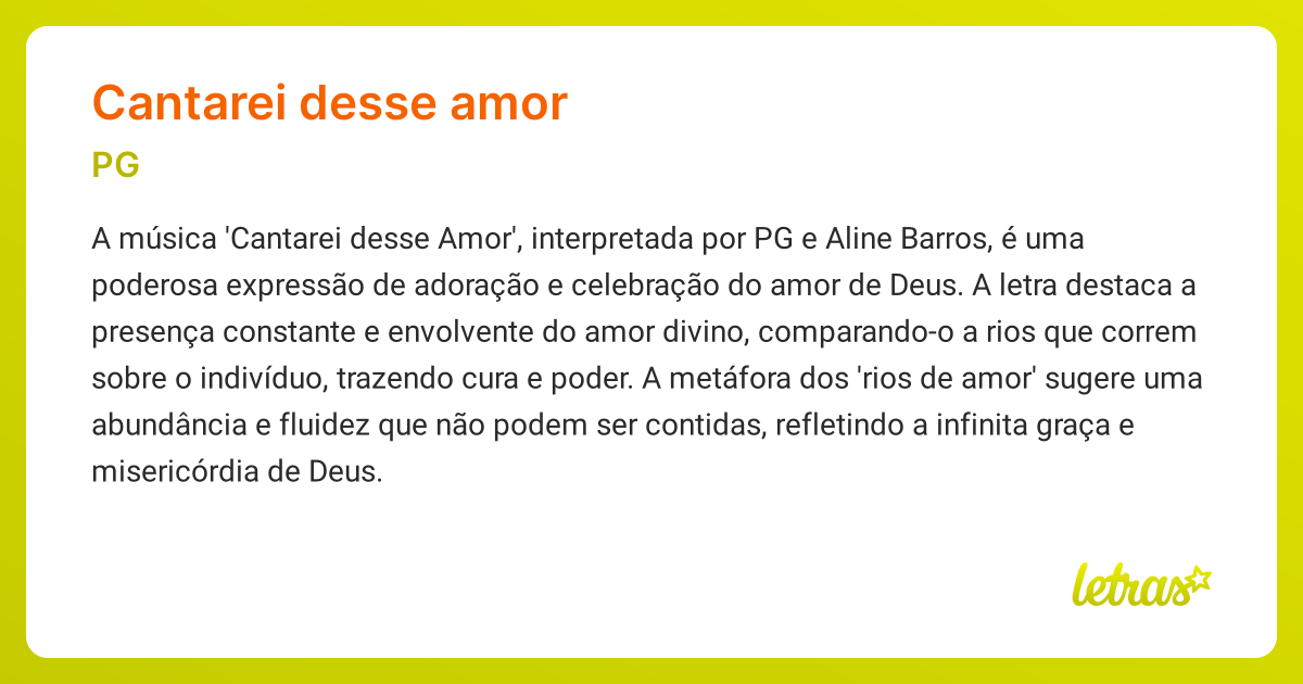 Significado da música CANTAREI DESSE AMOR (PG) - LETRAS.MUS.BR