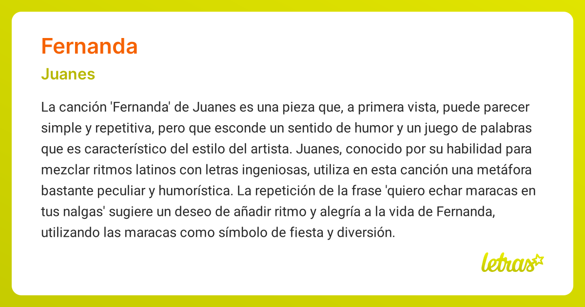 Significado de la canción FERNANDA (Juanes) - LETRAS.COM