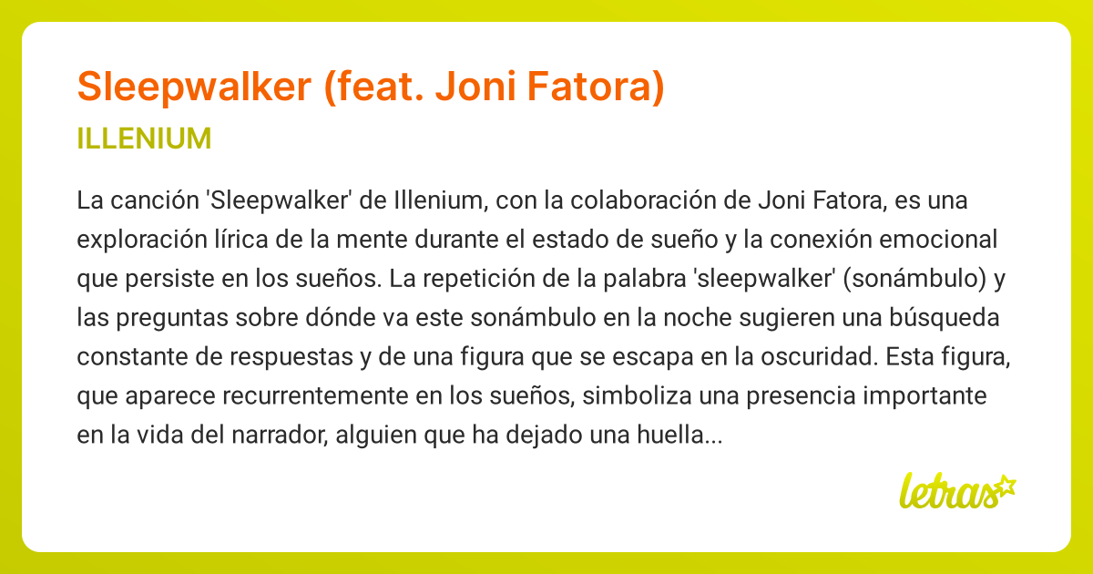 Significado de la canción Sleepwalker (feat. Joni Fatora) (Illenium ...