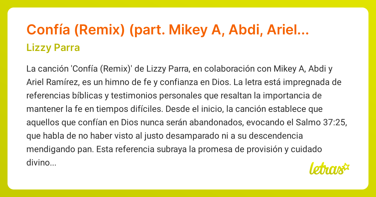 Significado de la canción Confía (Remix) (part. Mikey A, Abdi, Ariel ...