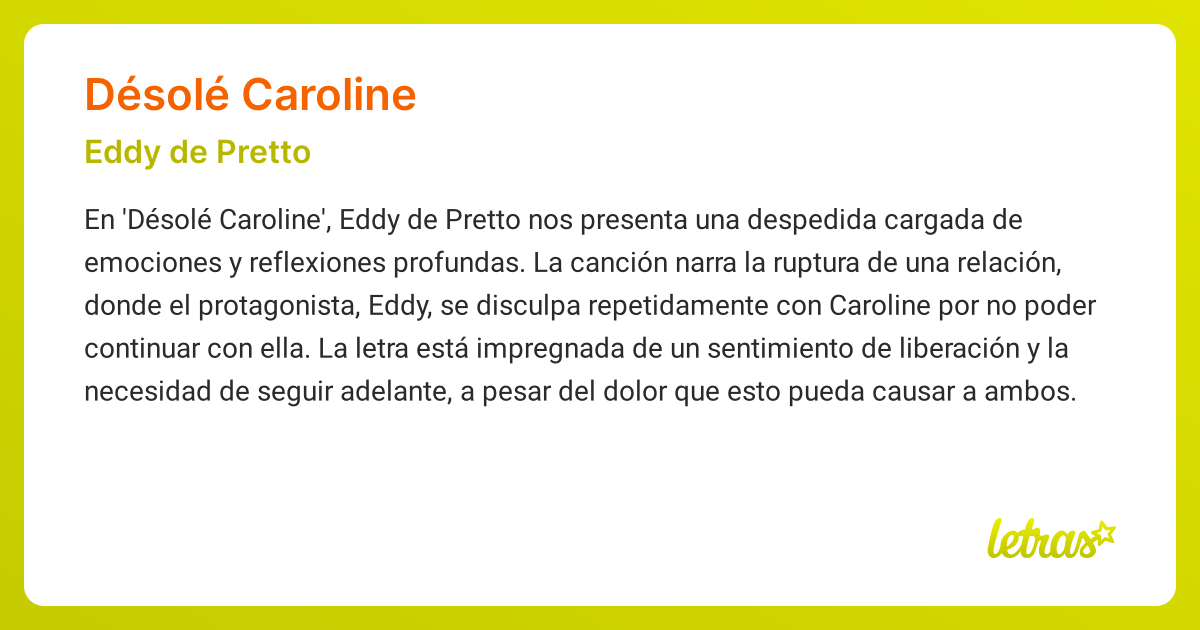 Significado de la canción DÉSOLÉ CAROLINE (Eddy de Pretto) - LETRAS.COM