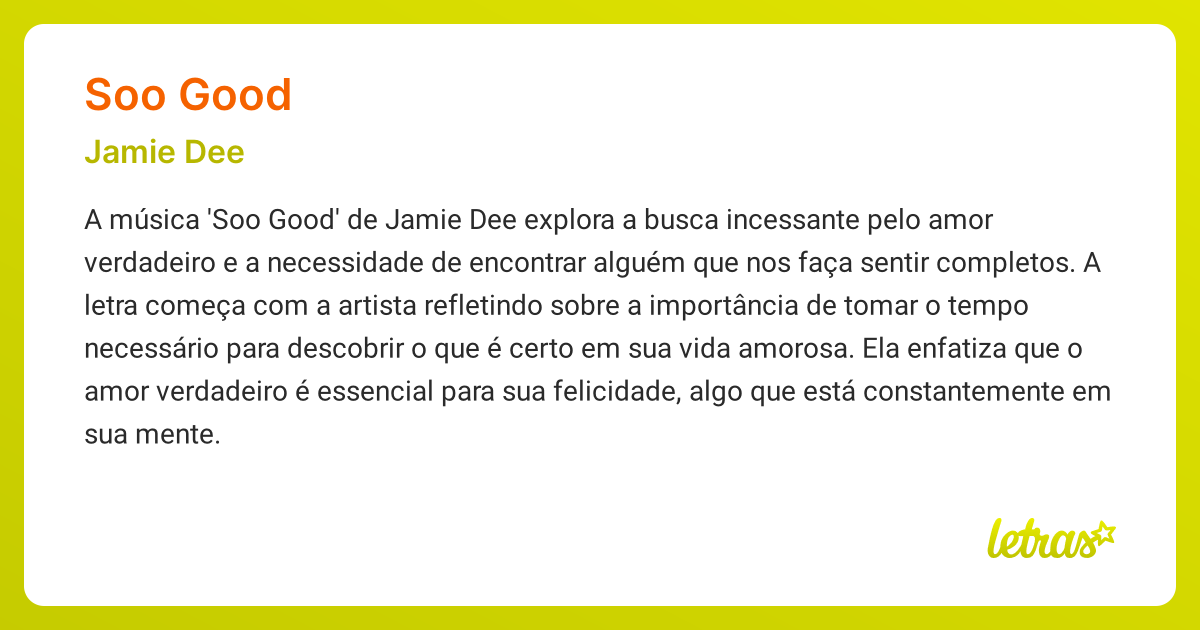 Significado da música SOO GOOD (Jamie Dee) - LETRAS.MUS.BR