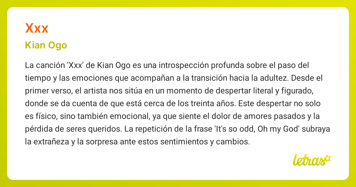 Significado de la canción XXX (Kian Ogo) - LETRAS.COM
