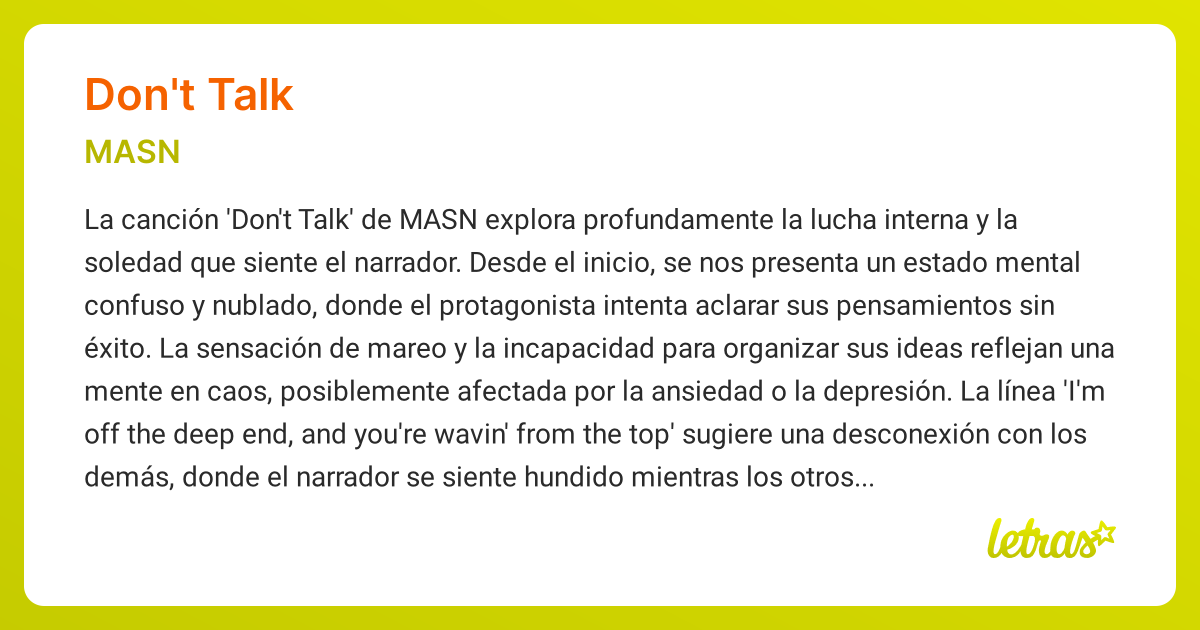 Significado de la canción DON'T TALK (MASN) - LETRAS.COM