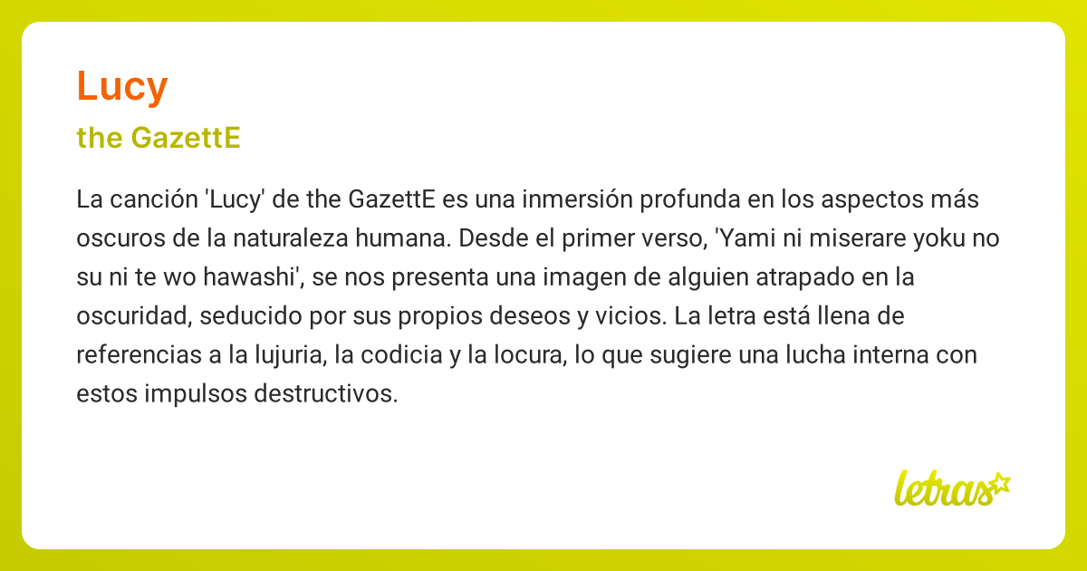 Significado de la canción LUCY (the GazettE) - LETRAS.COM