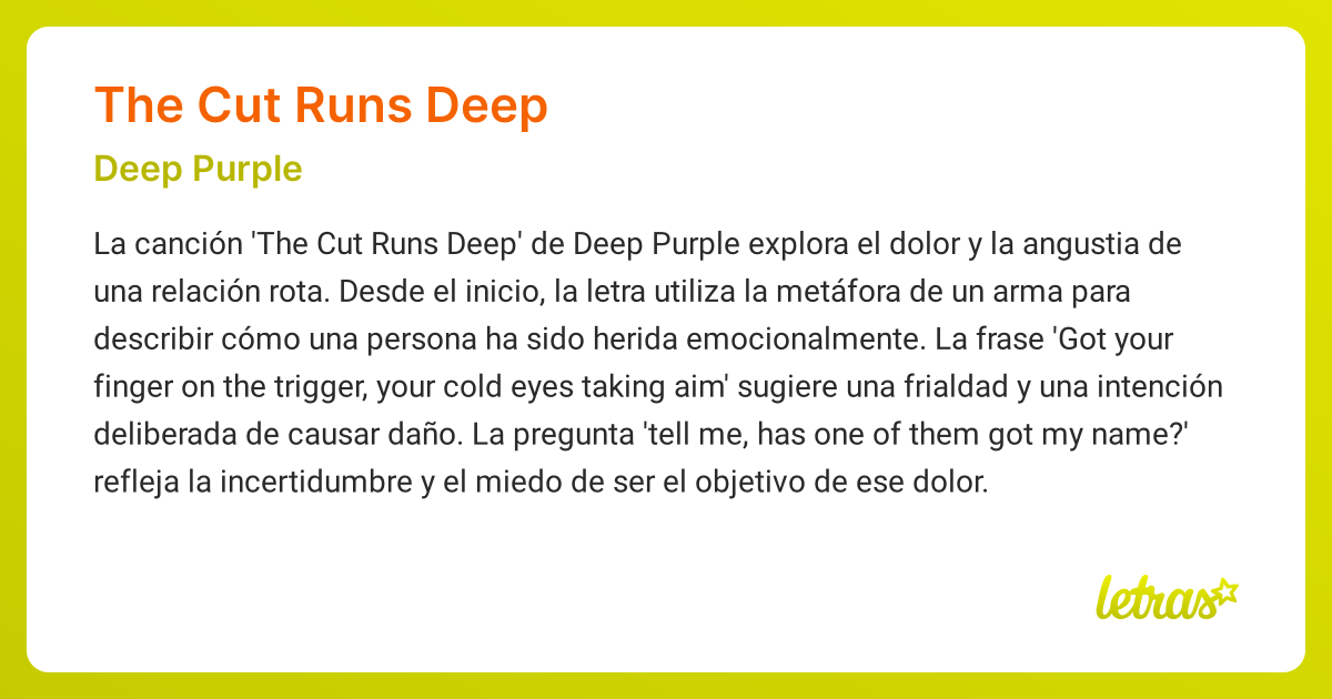 Significado de la canción THE CUT RUNS DEEP (Deep Purple) - LETRAS.COM
