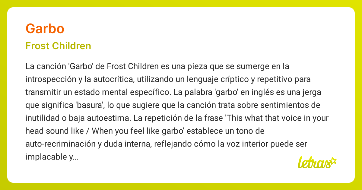 Significado de la canción GARBO (Frost Children) - LETRAS.COM
